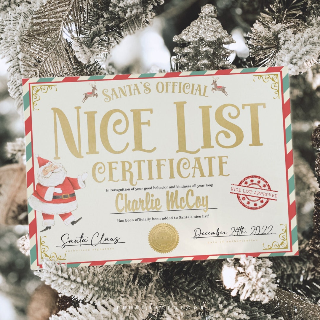 Editable Santa Claus Official Nice List Certificate, Letter From Desk ...