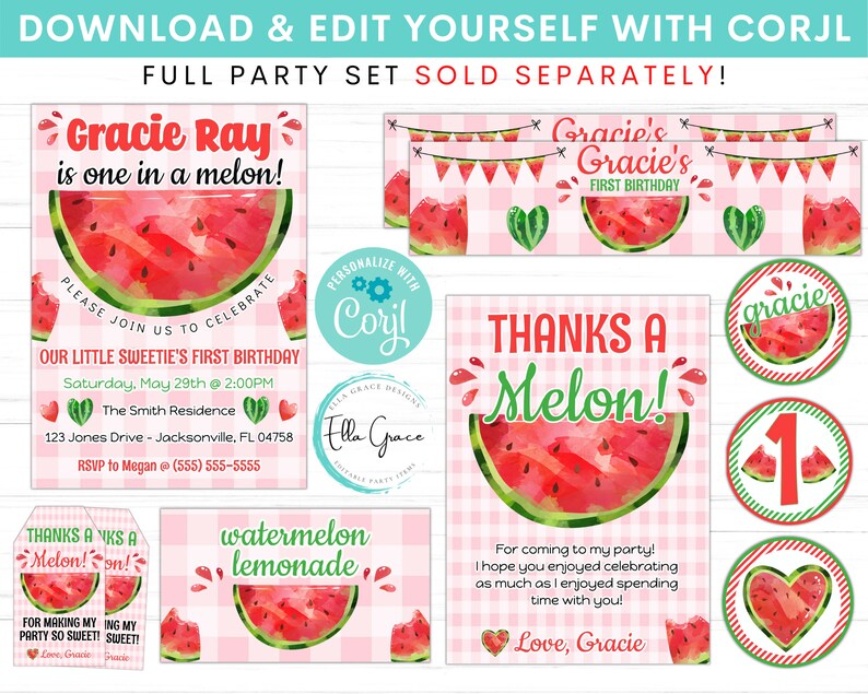 Editable Watermelon Favor Tags Thank You Tags Gift Tags One - Etsy