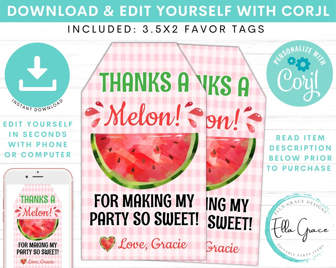Editable Watermelon Favor Tags Thank You Tags Gift Tags One - Etsy