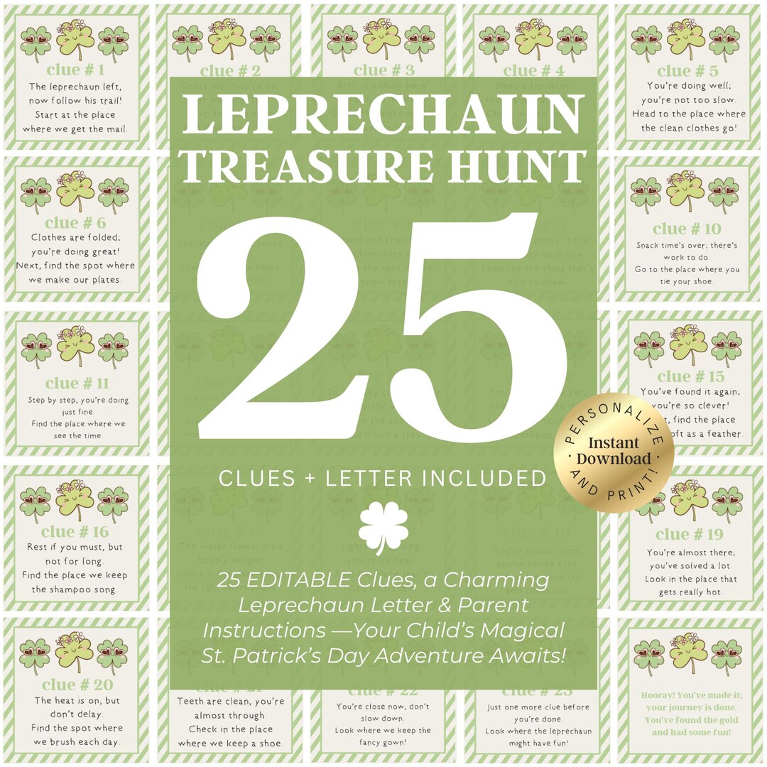 Editable Leprechaun Scavenger Hunt St Patricks Day Treasure Hunt Kids ...