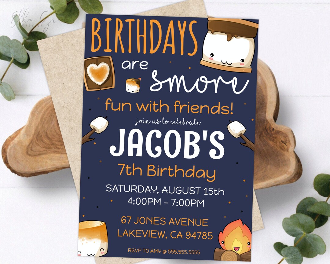 Editable S'more Birthday Invitation, Bonfire Invitation, Camping, Smore ...