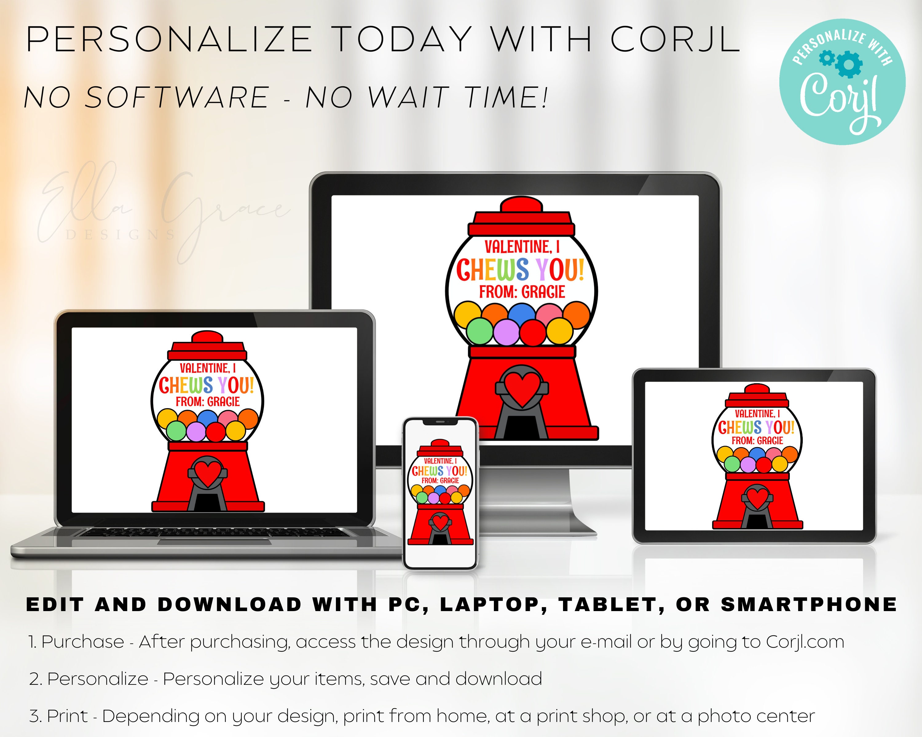 Gumball Machine Kids Valentines Cards I Chews You - Etsy