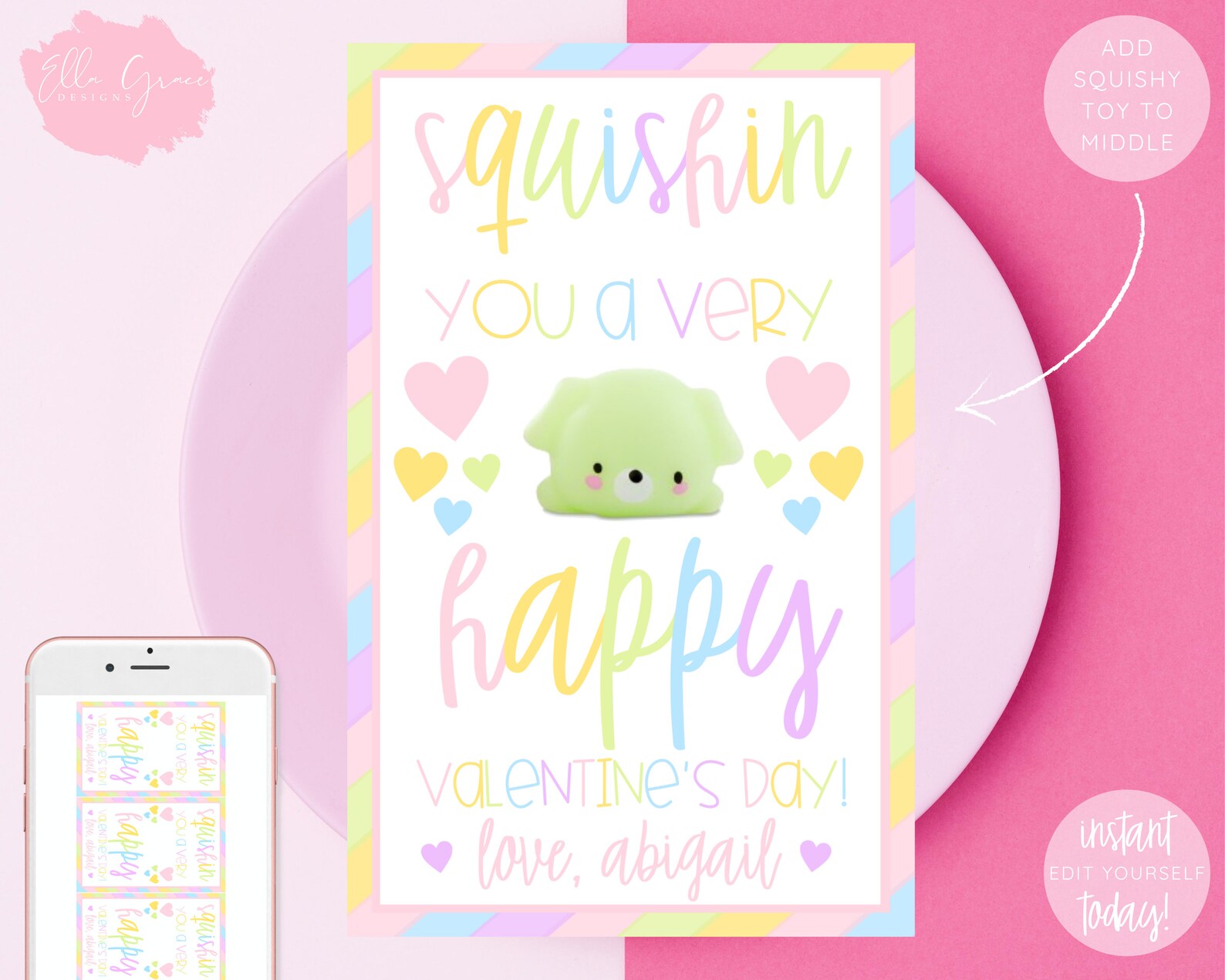 Editable Squish Valentine Cards Classroom Valentine's Day | Etsy