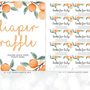 Editable Little Cutie Orange Citrus Baby Shower Diaper Raffle Ticket ...