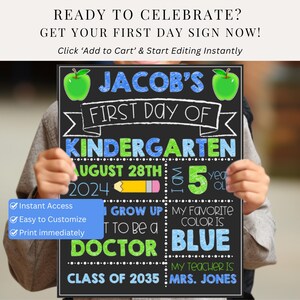 Editable Blue First Day of School Chalkboard Sign, Reusable First Day ...