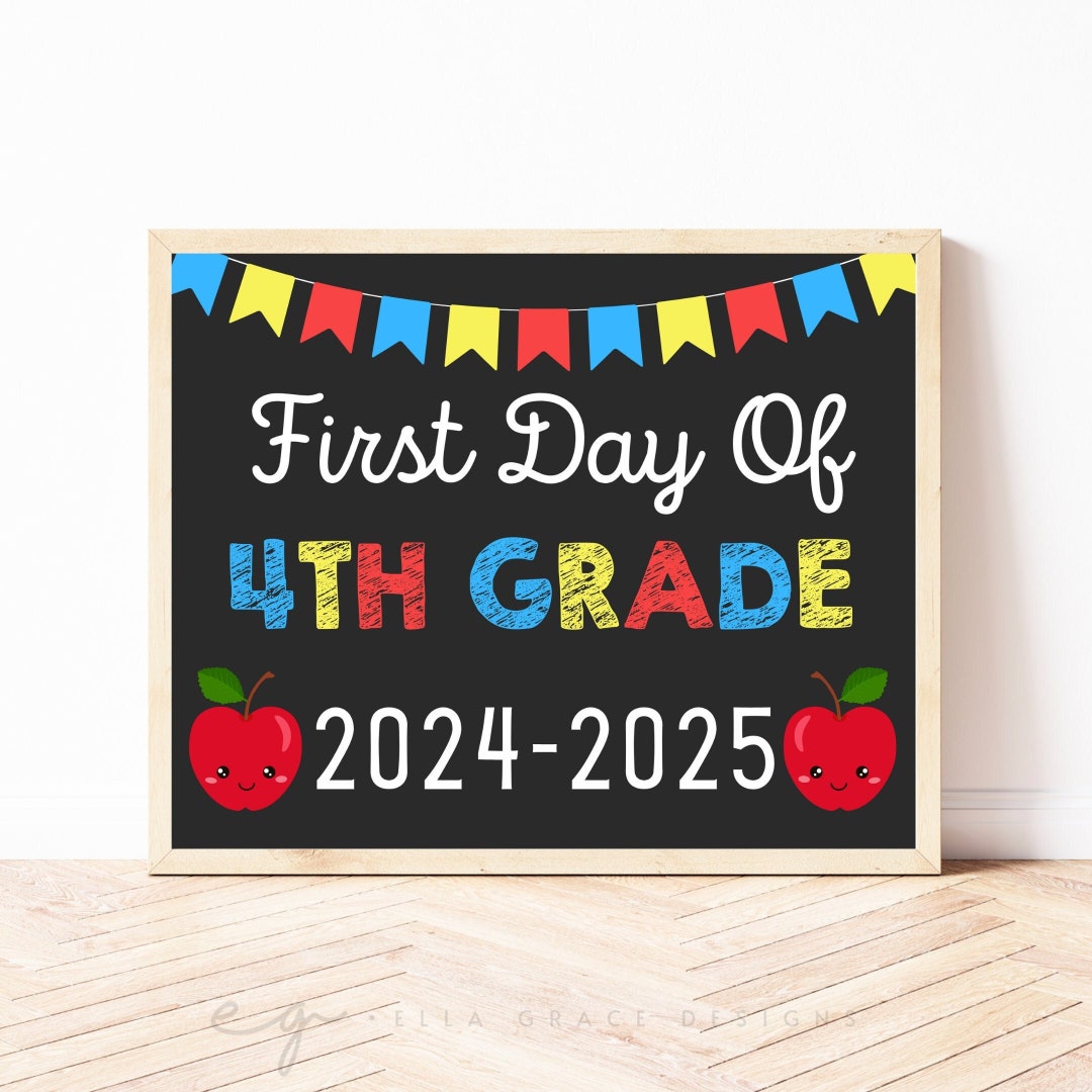 First Day of Fourth Grade Sign, First Day of School Sign, Fourth Grade ...