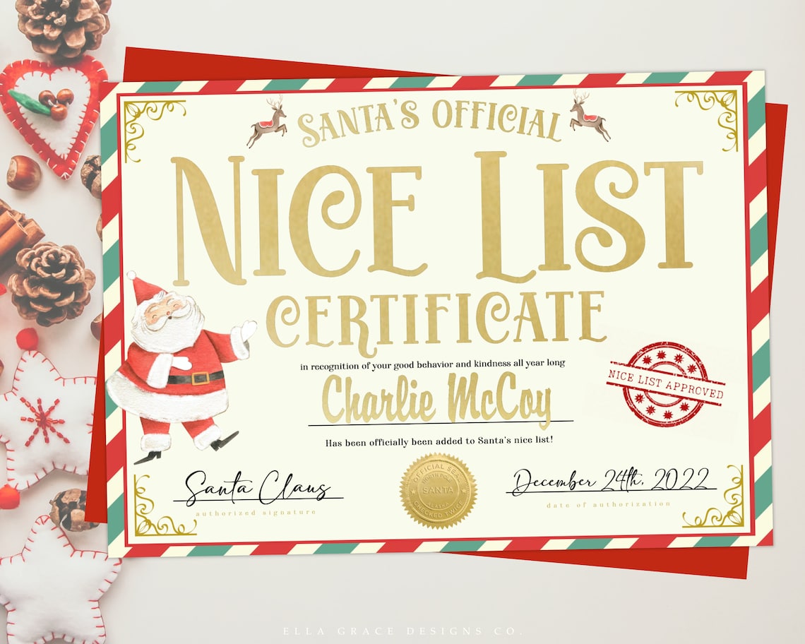 Editable Letter From Santa Official Nice List Certificate - Etsy