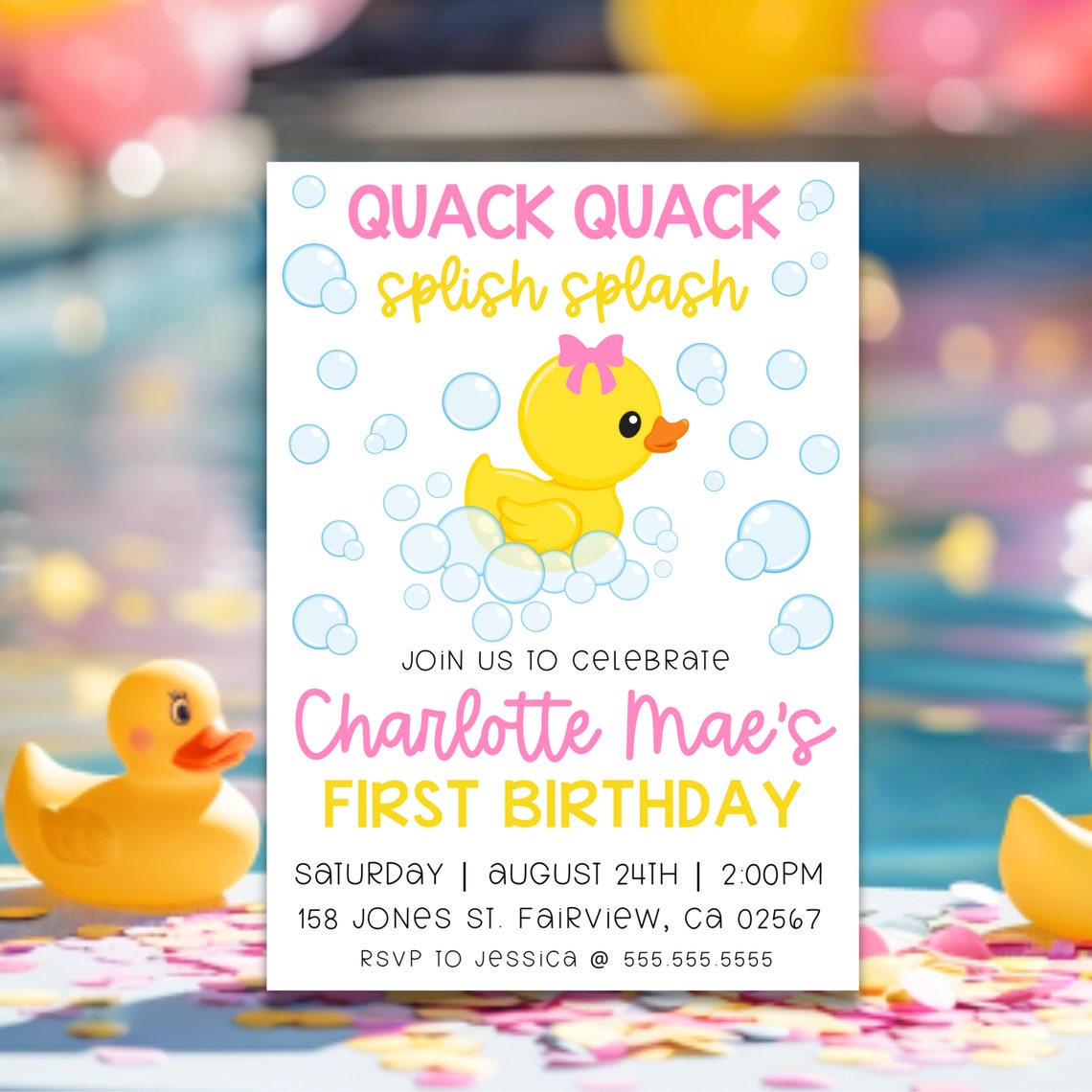 Rubber Duck Invitation, Rubber Ducky First Birthday Invite, Rubber ...
