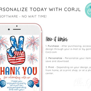 Editable 4th of July Birthday Thank You Card, 4th of July Red White and ...