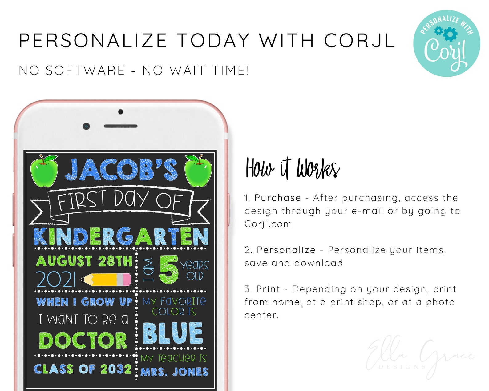 Editable Blue First Day of School Chalkboard Sign Reusable - Etsy