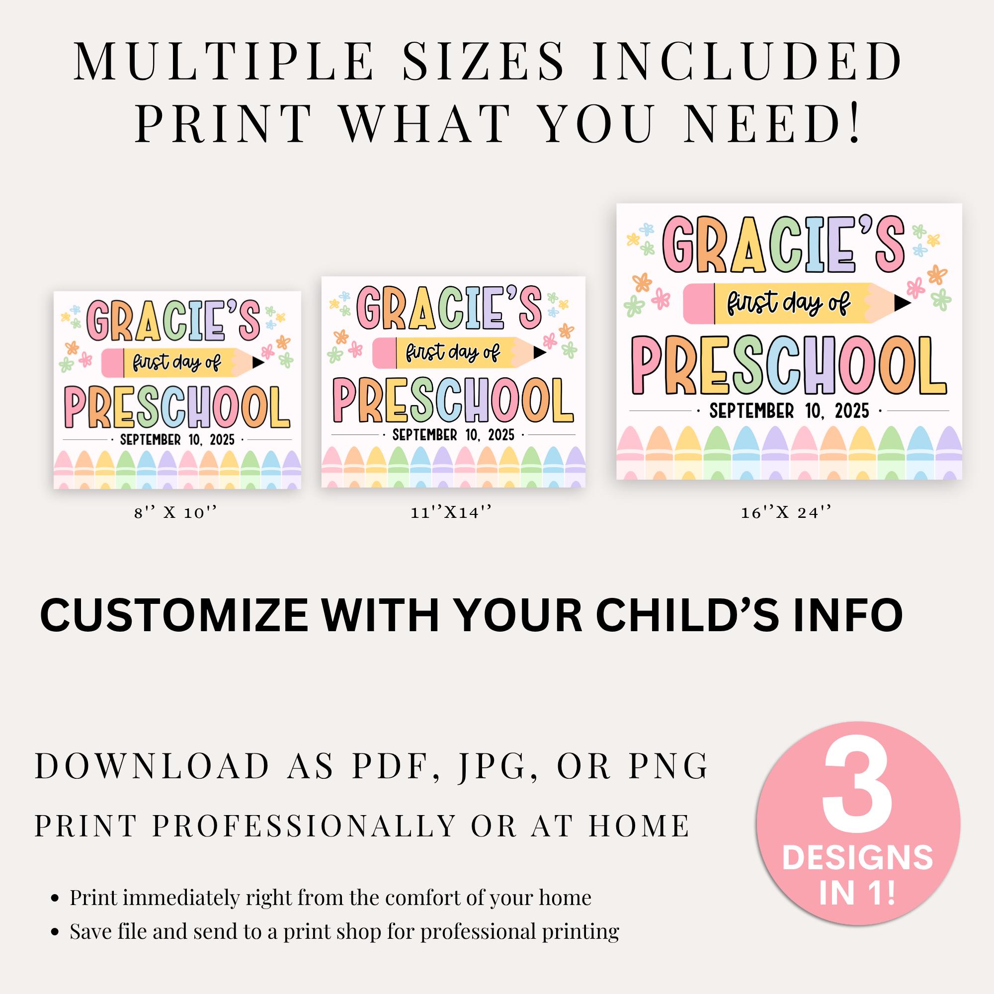 Editable First Day of Preschool Sign Girl 2025 Pastel Digital Download ...