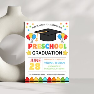 Preschool Graduation Invitation Editable, Preschool Digital Graduation ...