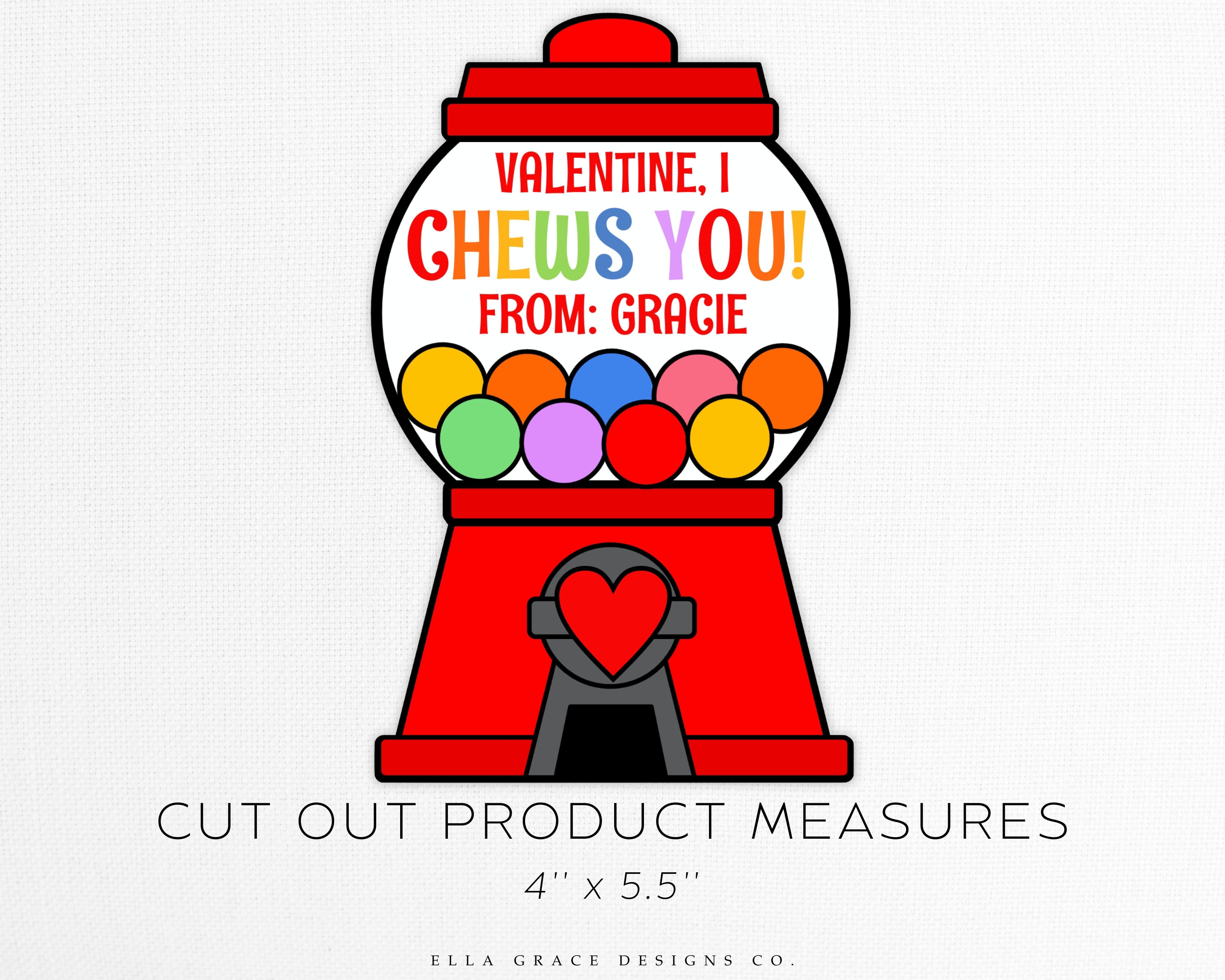 Gumball Machine Kids Valentines Cards I Chews You - Etsy
