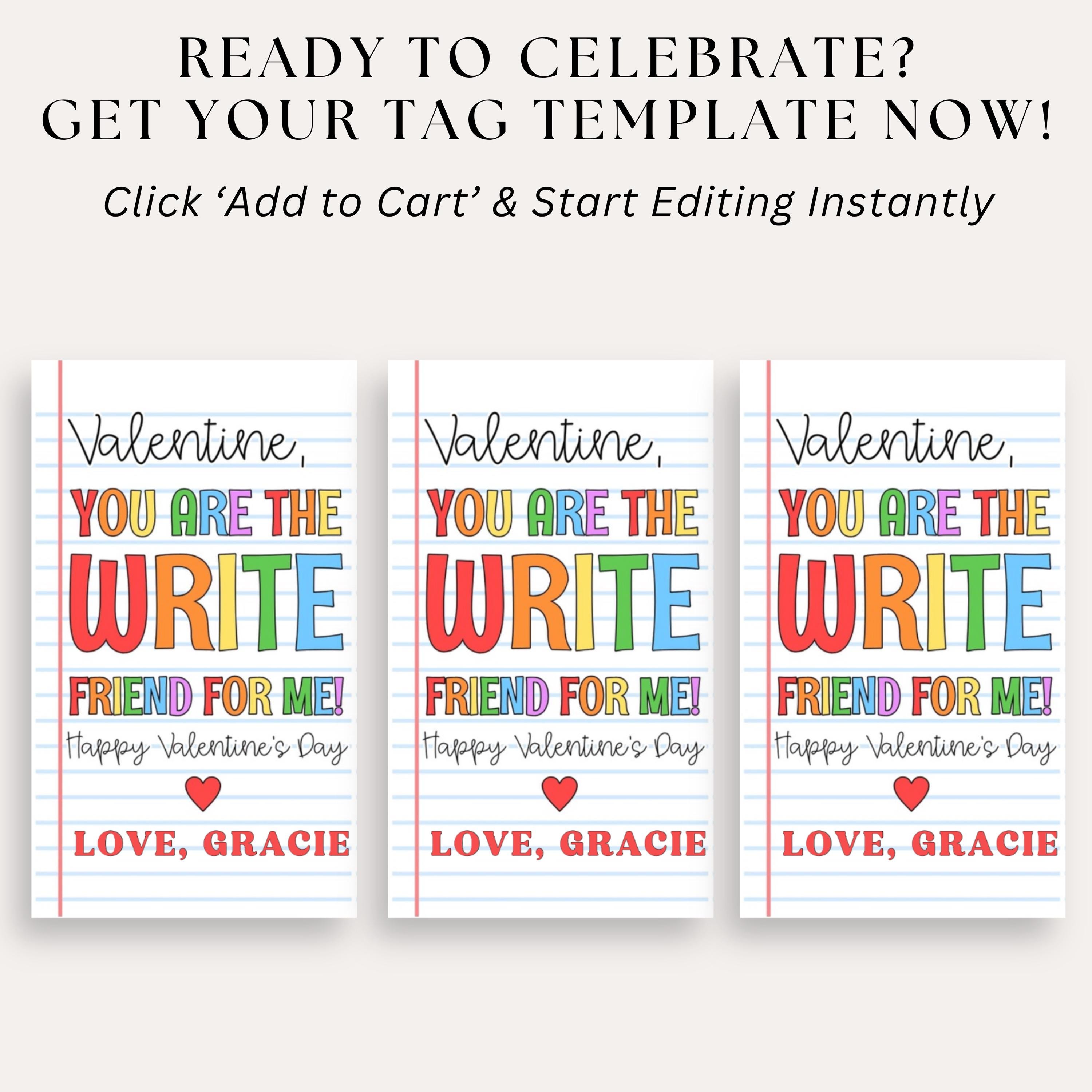 Write Valentine Printable, Write Valentines Tag, Kids Valentines Cards ...