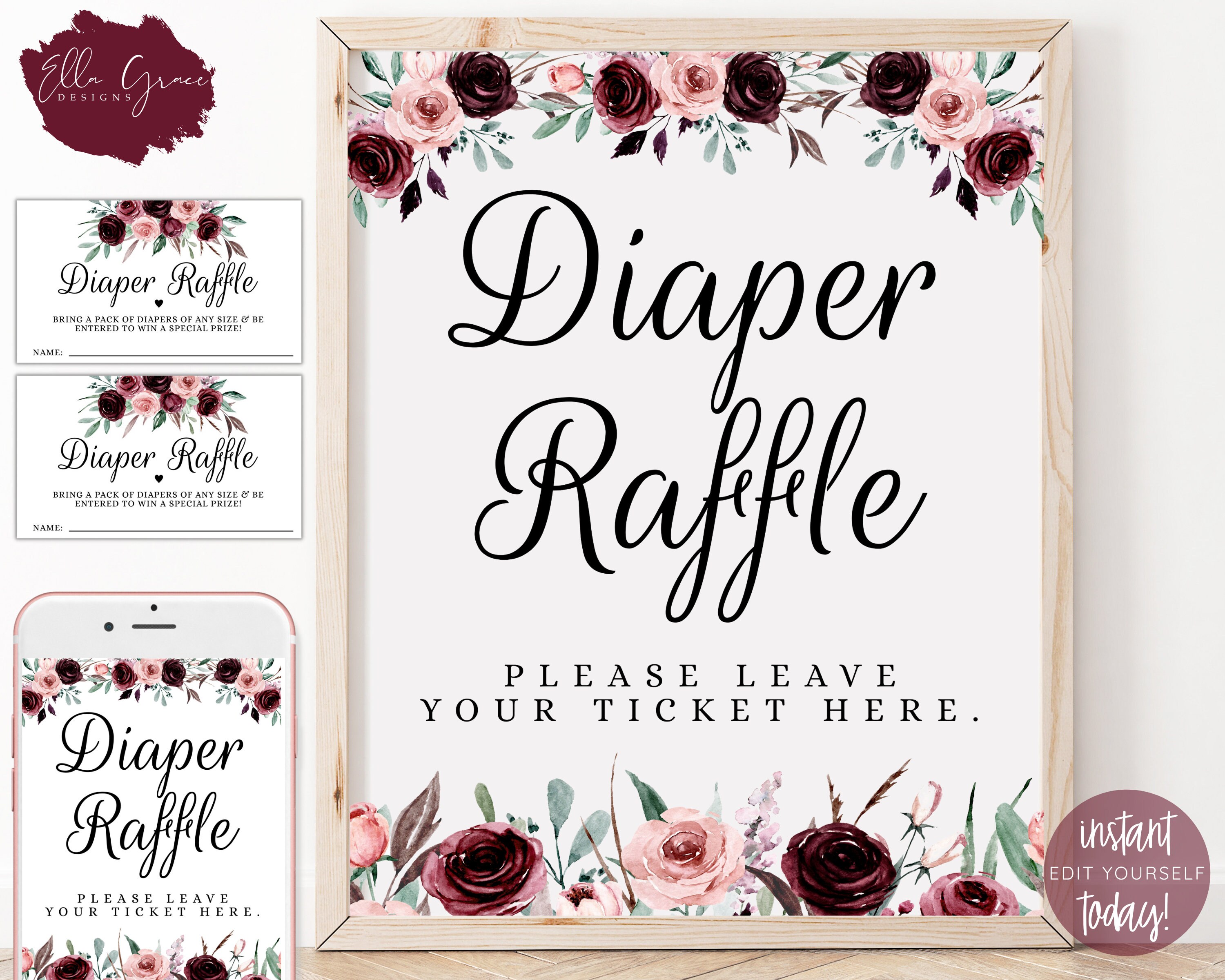 Editable Baby Shower Diaper Raffle Sign and Raffle Tickets | Etsy
