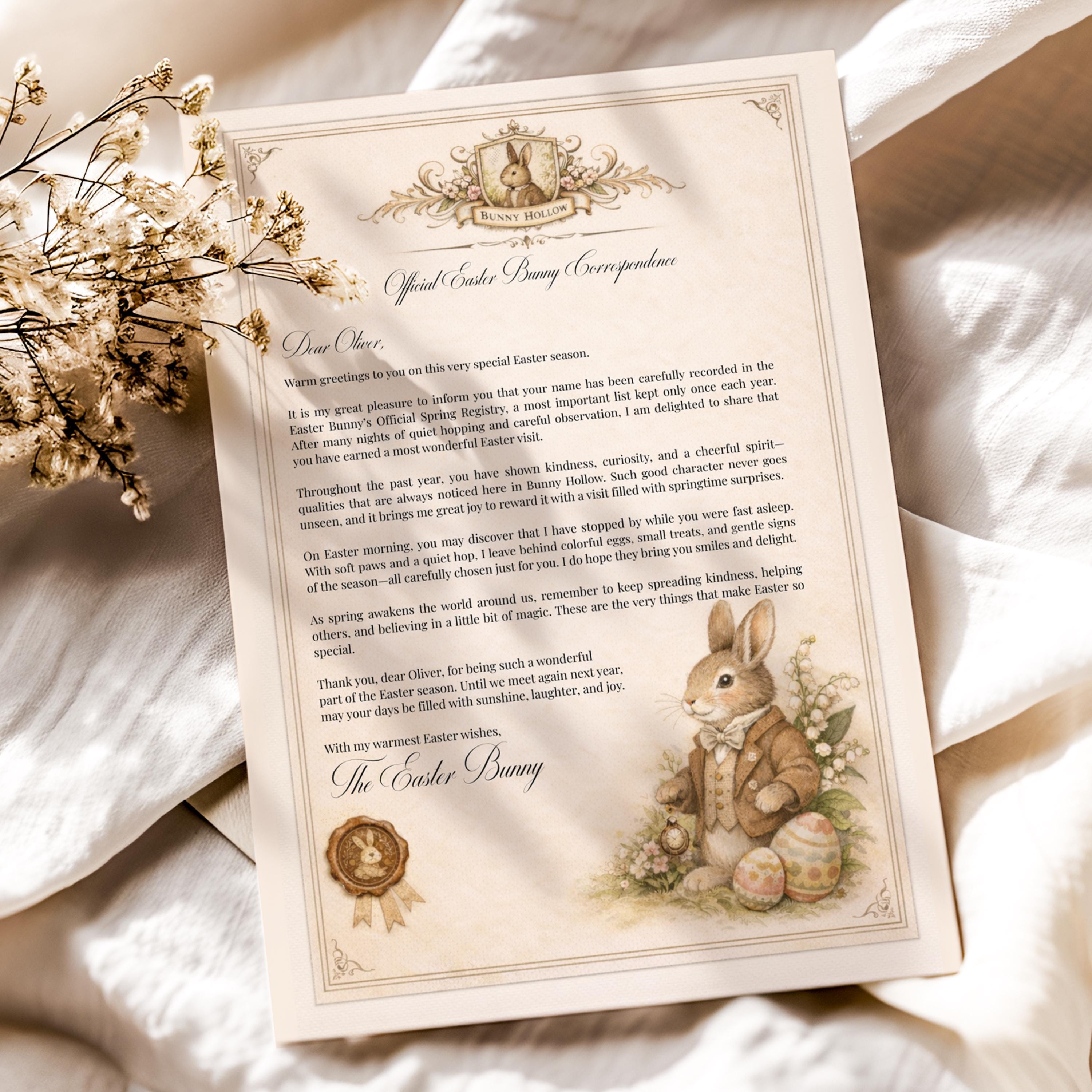 Vintage Easter Bunny Letter Printable • Instant Download Easter Morning ...