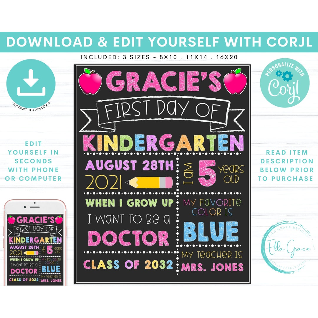 Editable Pink First Day of School Chalkboard Sign, Reusable First Day ...