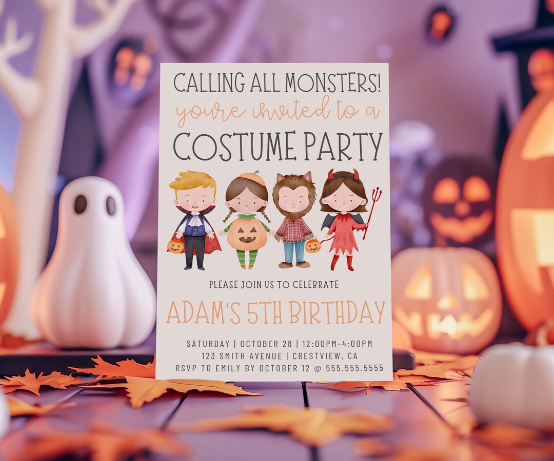Editable Dress up Costume Birthday Party Invitation, Editable Halloween ...