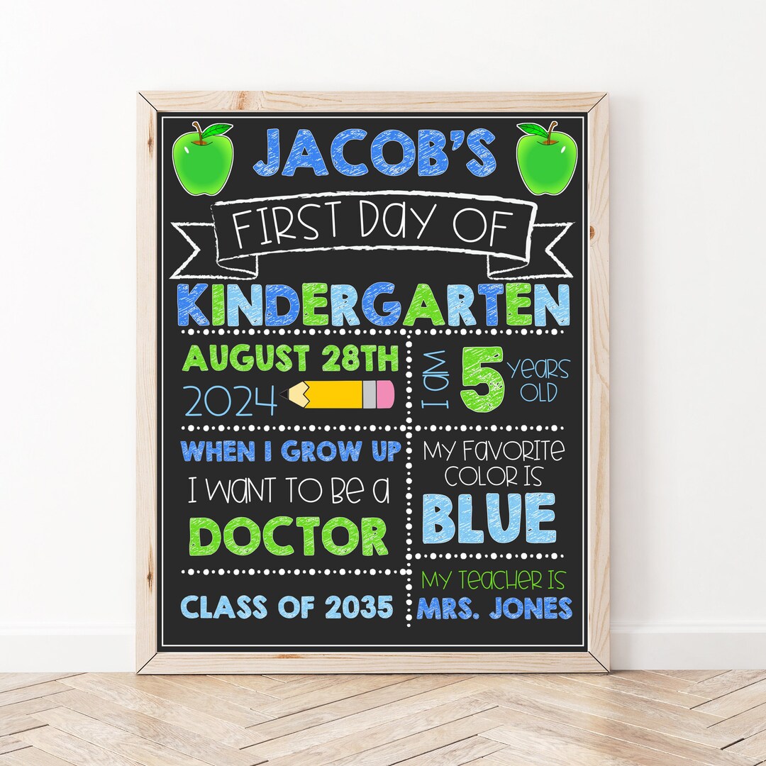 Editable Blue First Day of School Chalkboard Sign, Reusable First Day ...