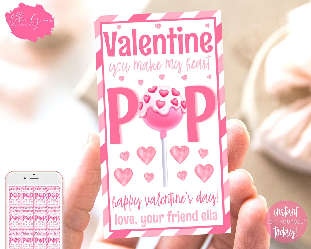 Editable Valentine's Day Tag, Cake Pop Valentine's Tag, Cake Pop Tag ...