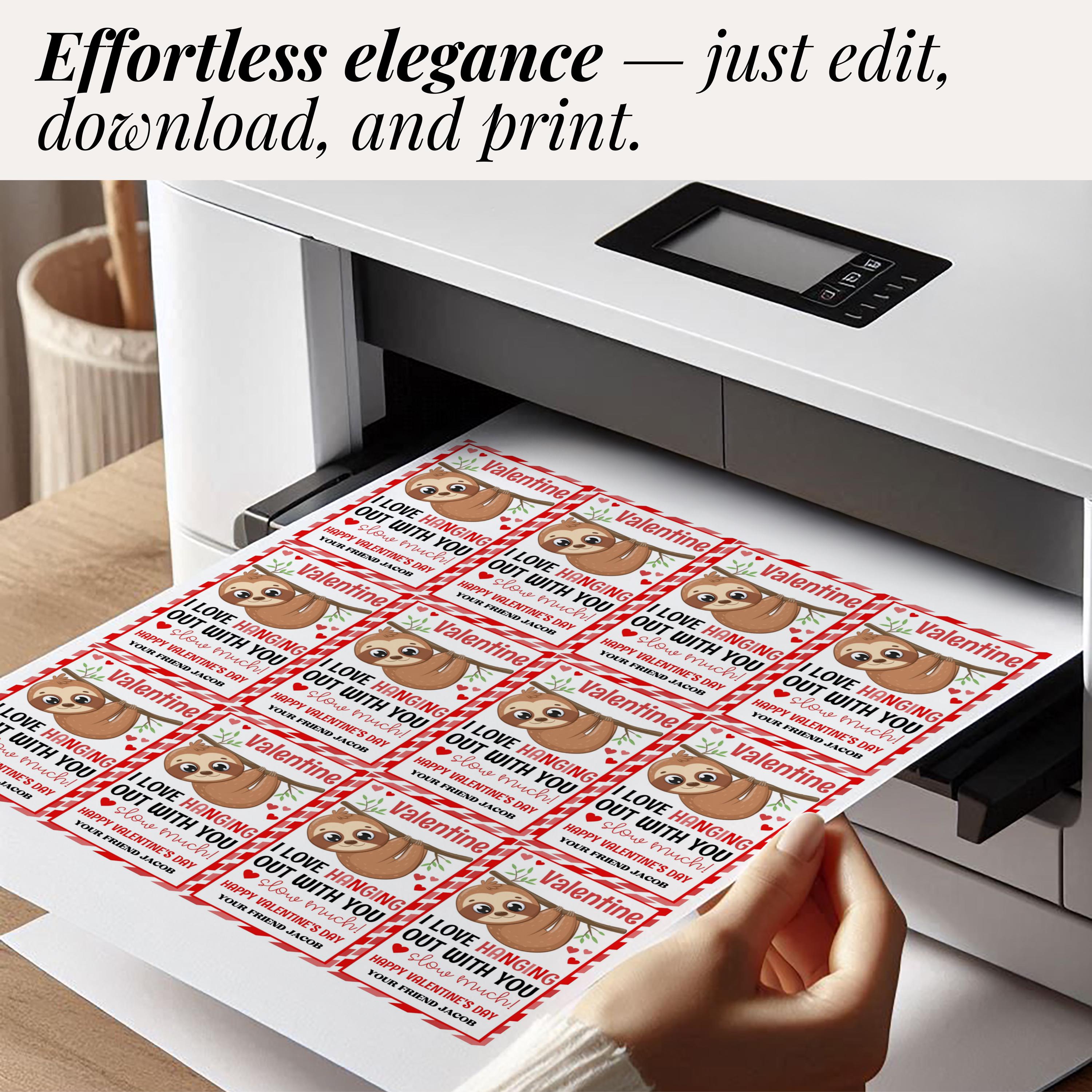 Sloth Valentine Tags for Kids Printable Classroom Exchange Valentine ...