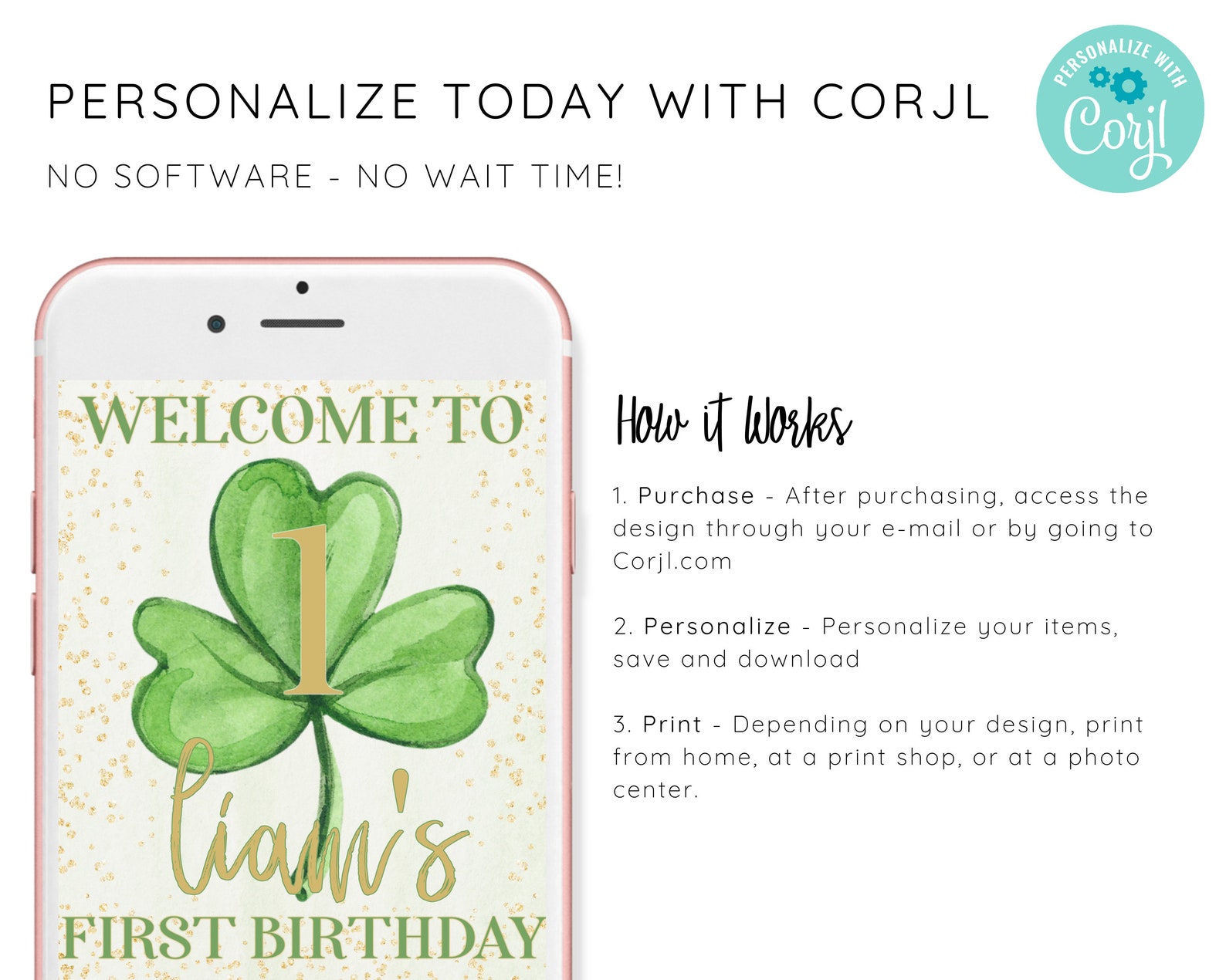 Editable St. Patrick's Day Welcome Sign, Boy, Green, Gold, Lucky One ...