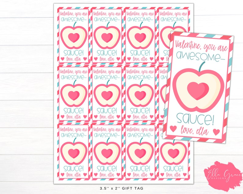 Editable Applesauce Pouch Valentine's Day Tag Printable | Etsy