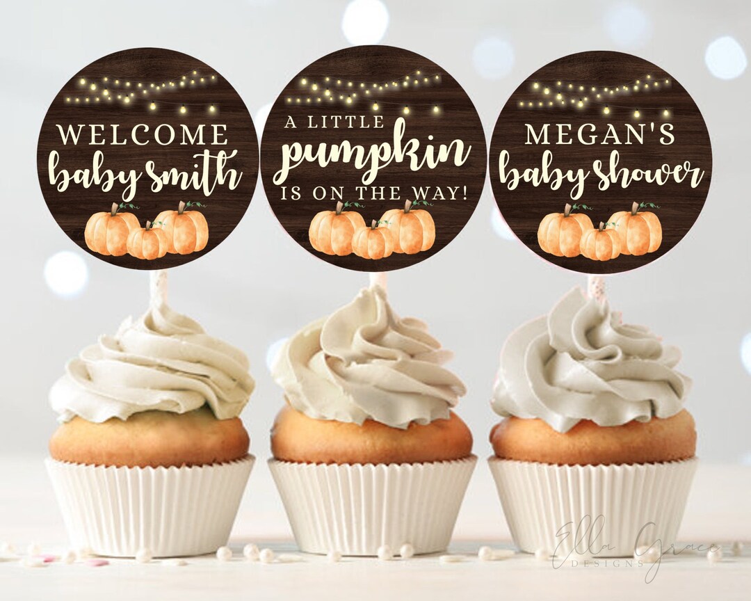 Editable Pumpkin Baby Shower Cupcake Toppers, Favor Tags, Little ...