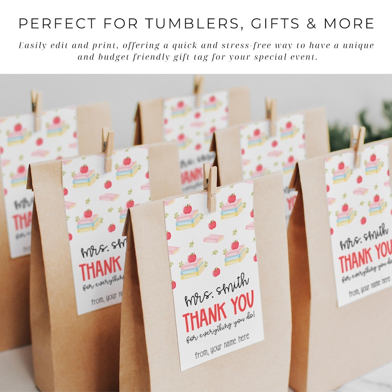 Teacher Appreciation Gift Tag Printable Thank You Teacher Tag Editable ...