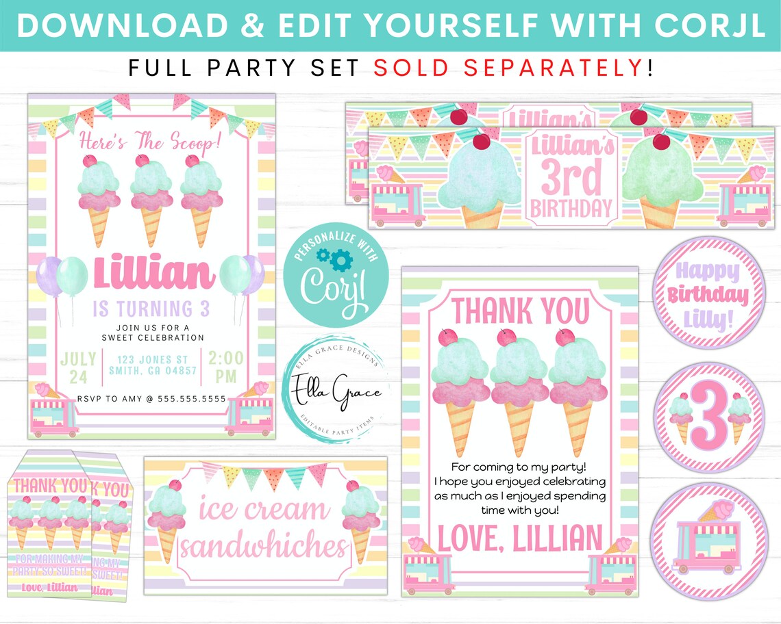 Editable Ice Cream Banner Ice Cream Printable Banner Edit - Etsy