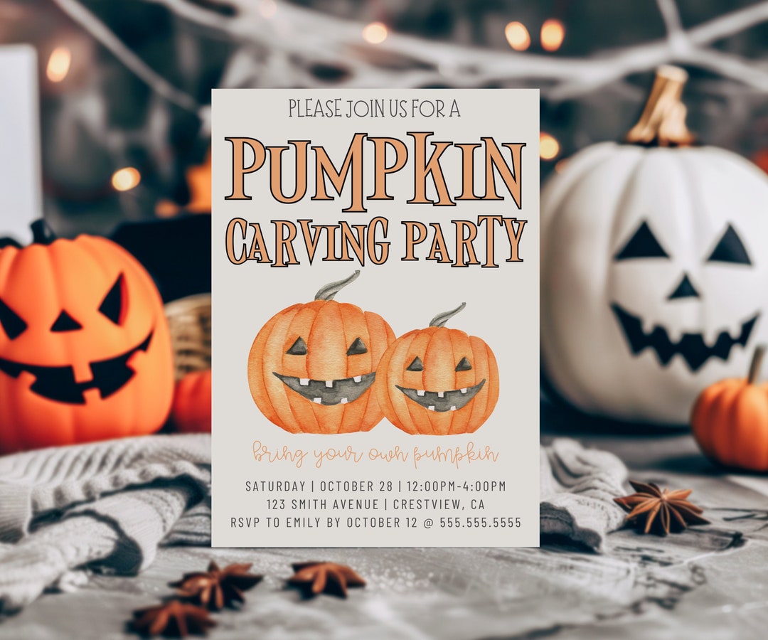 Pumpkin Carving Party Invitation, Editable Halloween Party Invitation ...