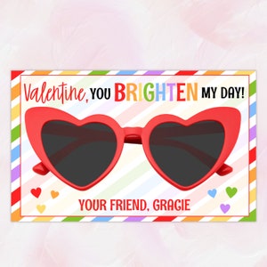 Valentine Tag Printable Sunglasses, Valentine Gift Tag Sunglasses ...