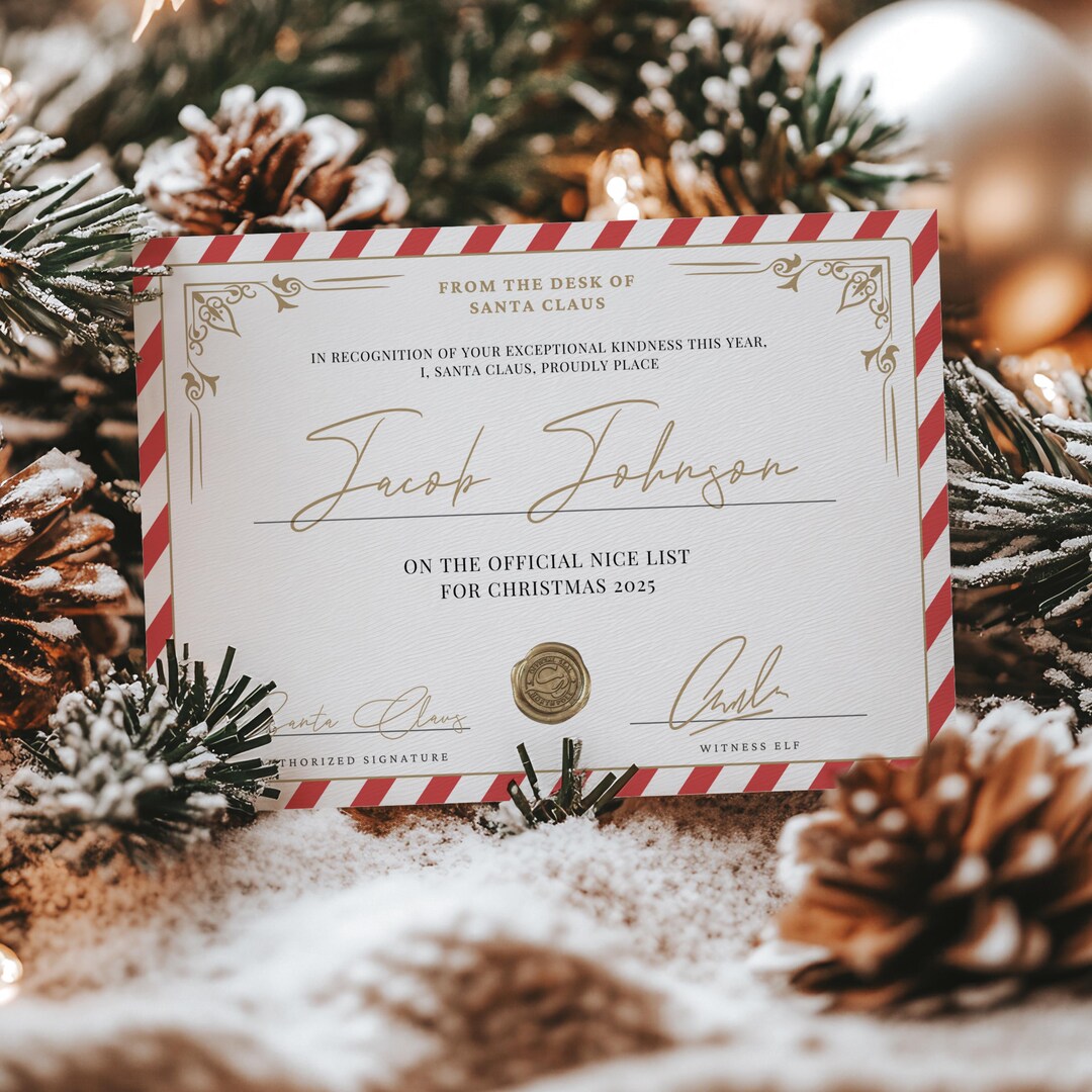 Editable Letter From Santa, Official Nice List Certificate From Santa ...