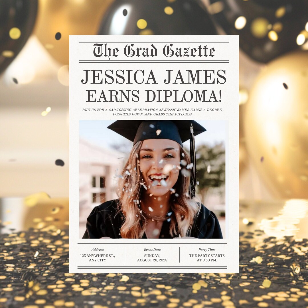 Graduation Newspaper Template Canva, Newspaper Graduation Card ...