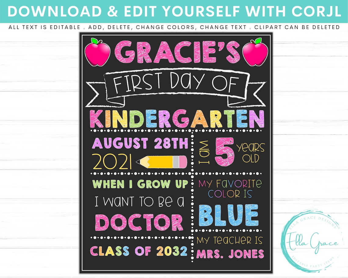 Editable Pink First Day of School Chalkboard Sign Reusable - Etsy Australia