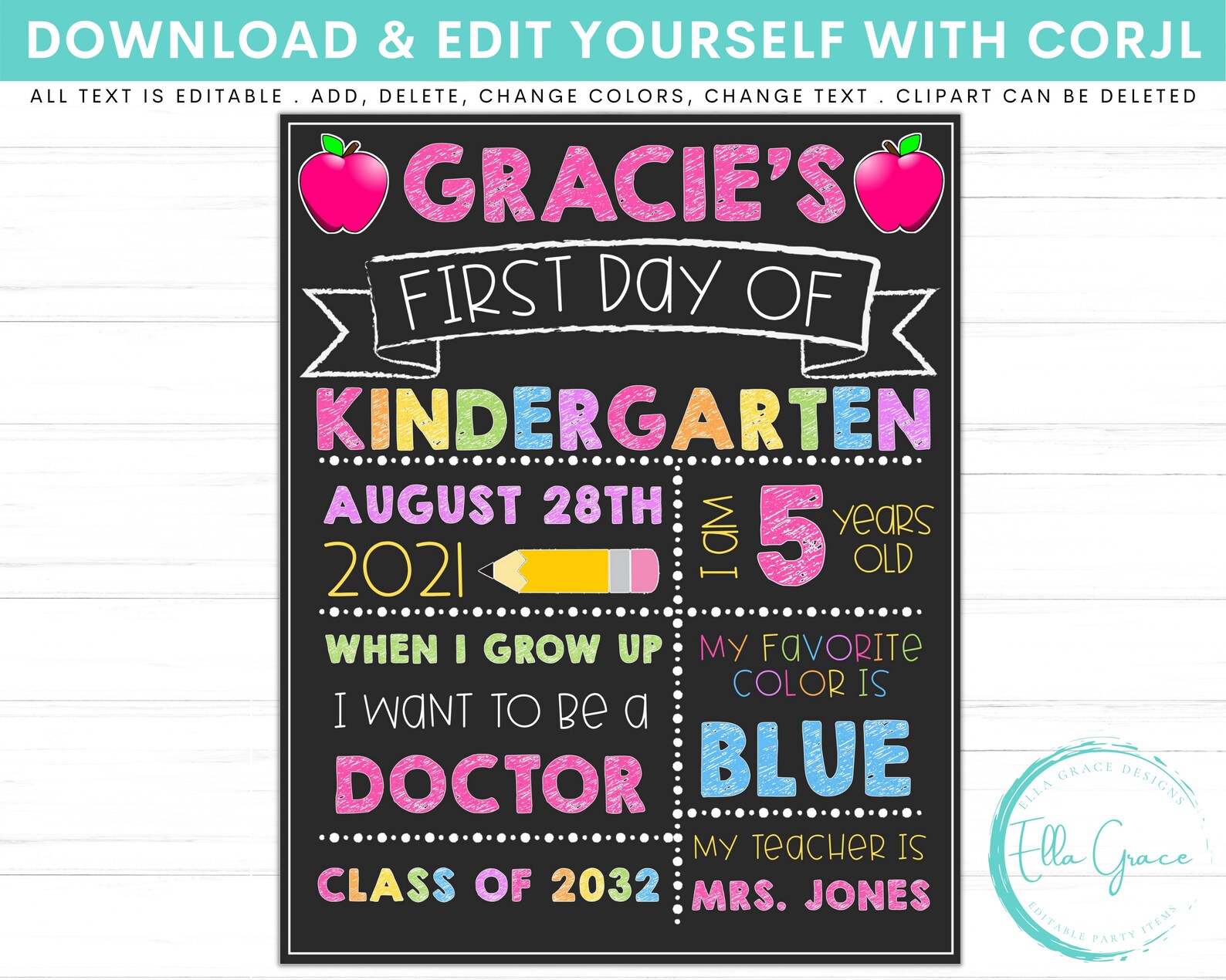 Editable Pink First Day of School Chalkboard Sign Reusable - Etsy Australia