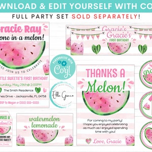 Editable Watermelon Milestone Birthday Poster, Pink Watermelon First ...