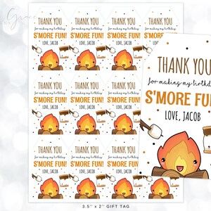 Editable S'more Favor Tags, Thank You, Backyard Bonfire Party, Birthday ...