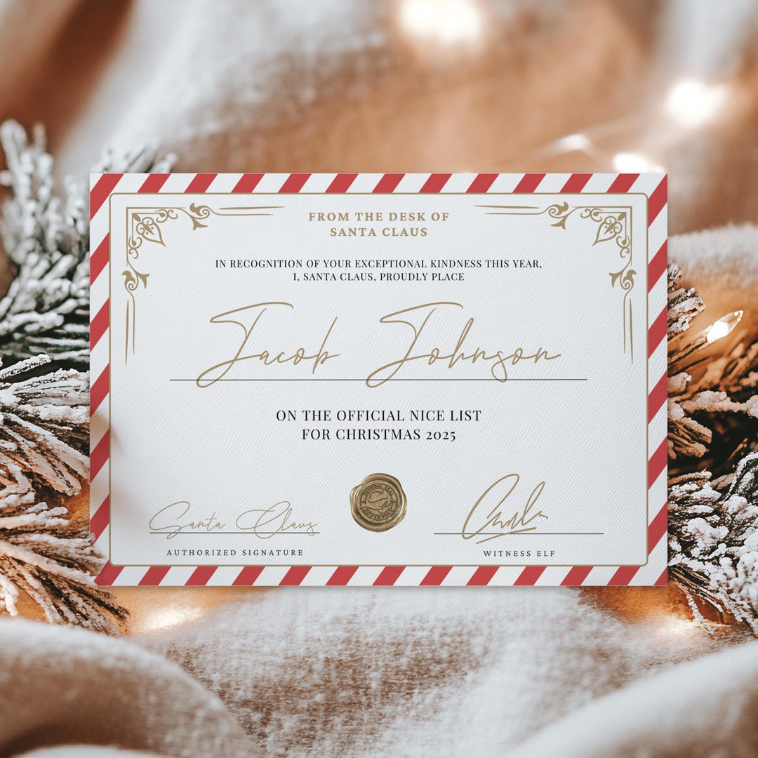 Editable Letter From Santa, Official Nice List Certificate From Santa ...
