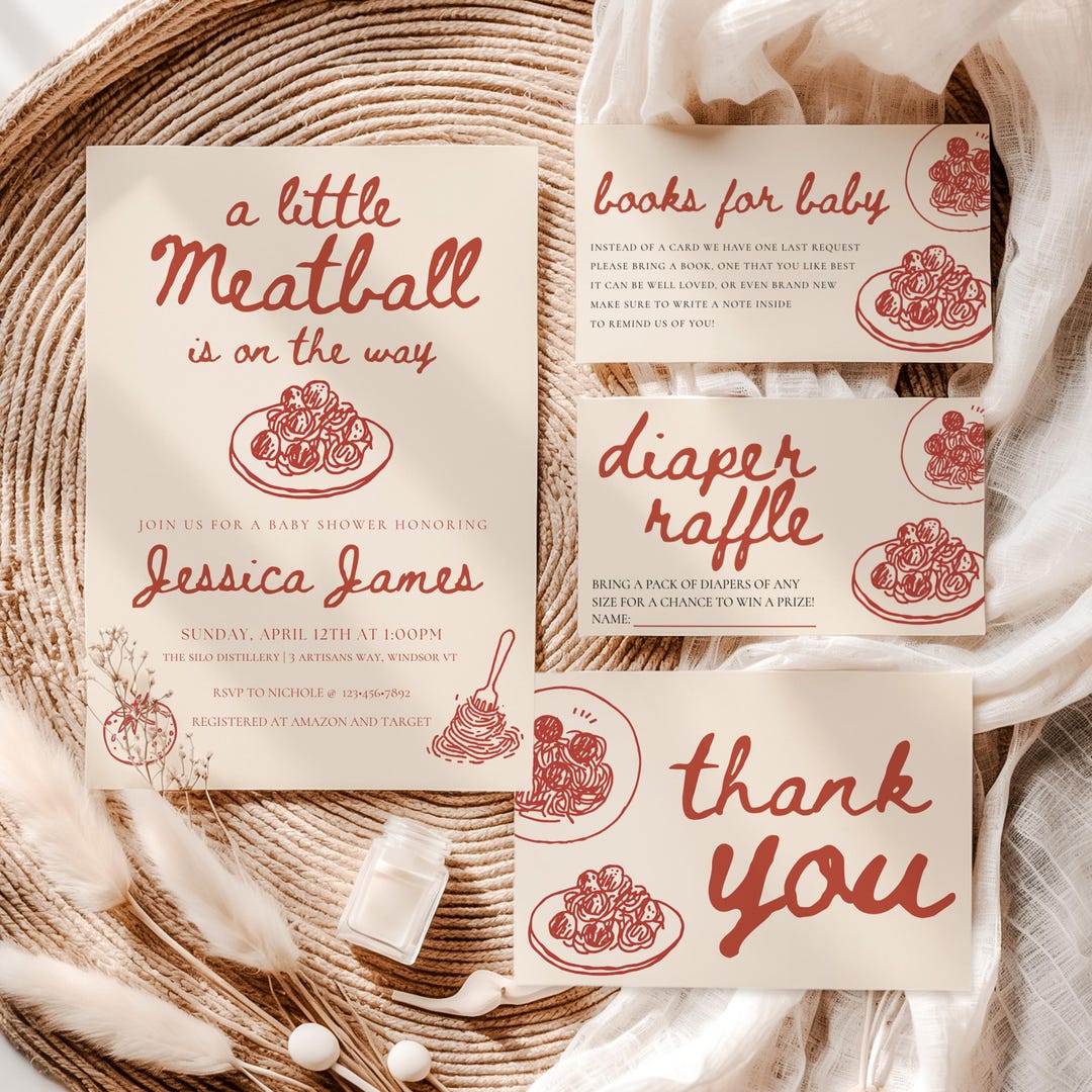 Little Meatball Baby Shower Invitations Suite Editable Template Digital ...