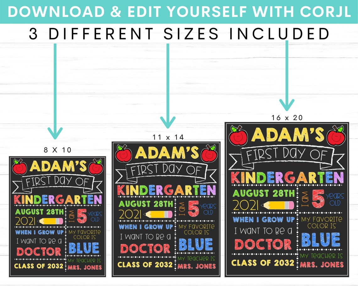 Editable Colorful First Day of School Chalkboard Sign | Etsy