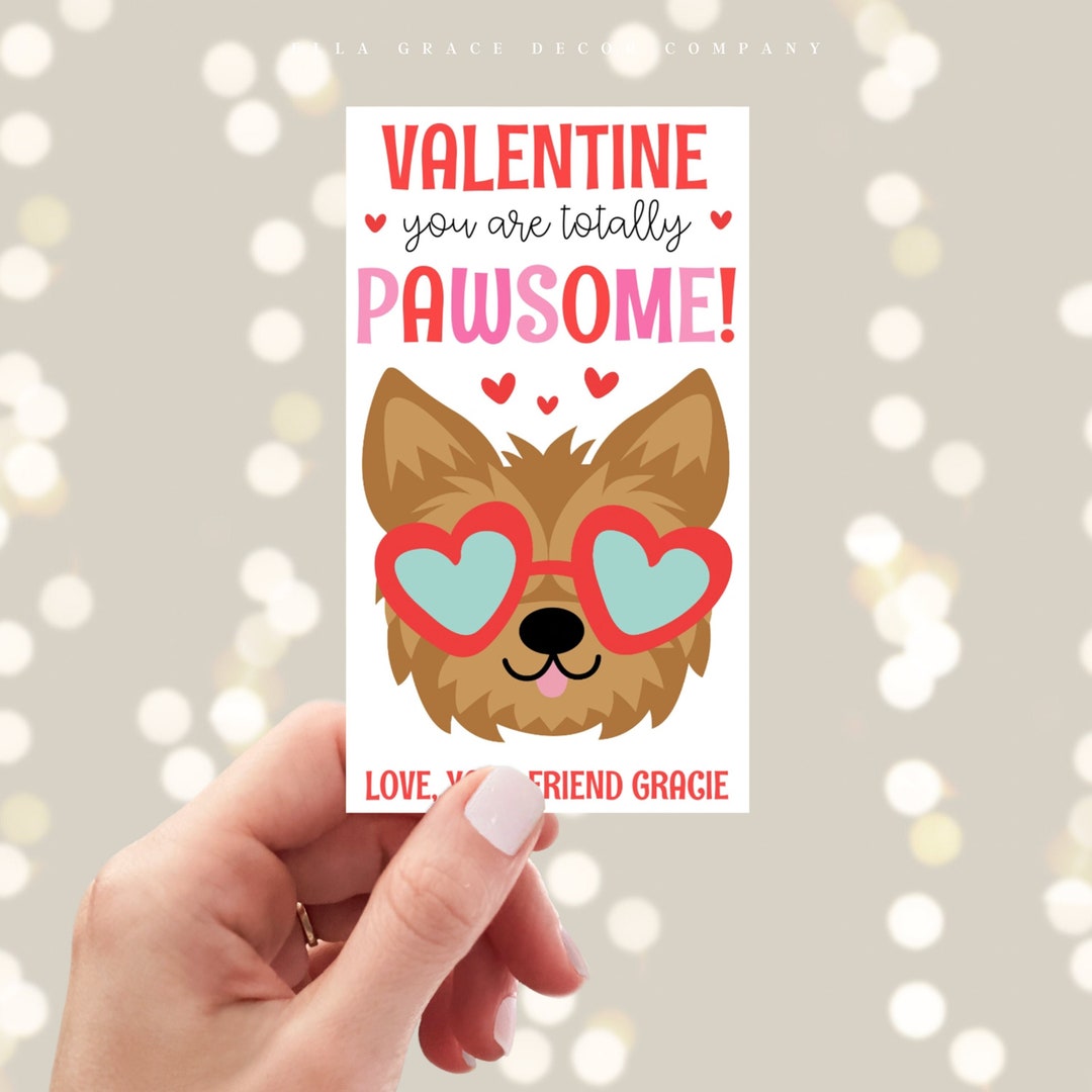 Pawsome Valentine Tag, Puppy Valentines Tags Printable, Puppy Valentine ...