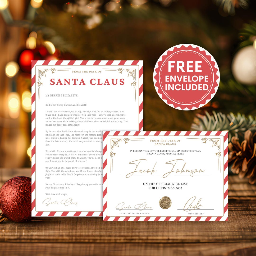 Editable Santa Letter Nice List Certificate Printable Envelope ...