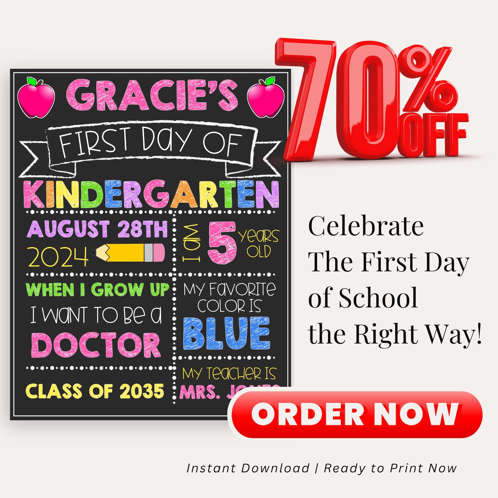 Editable Pink First Day of School Chalkboard Sign, Reusable First Day ...