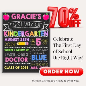 Editable Pink First Day of School Chalkboard Sign, Reusable First Day ...
