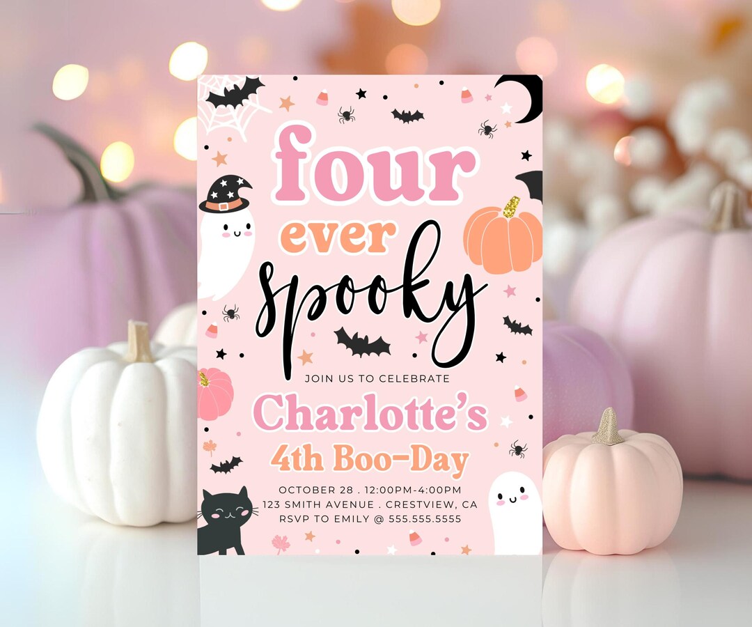 Four Ever Spooky Birthday, Four Ever Spooky Invite, Editable Four Ever ...