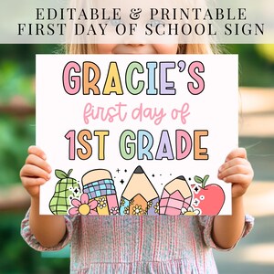 Editable First Day of 1st Grade Sign, Printable First Day of 1st Grade ...