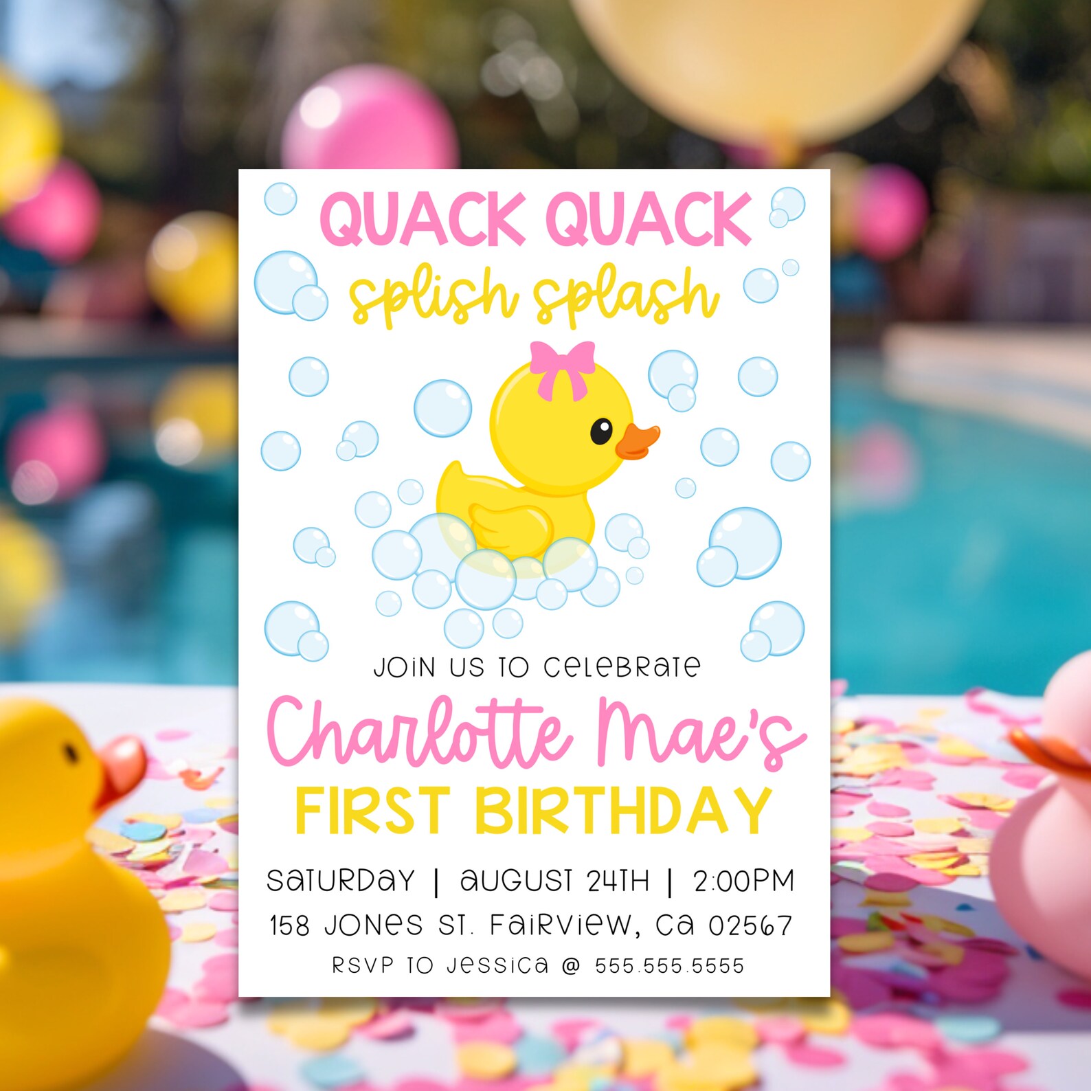 Rubber Duck Invitation, Rubber Ducky First Birthday Invite, Rubber ...