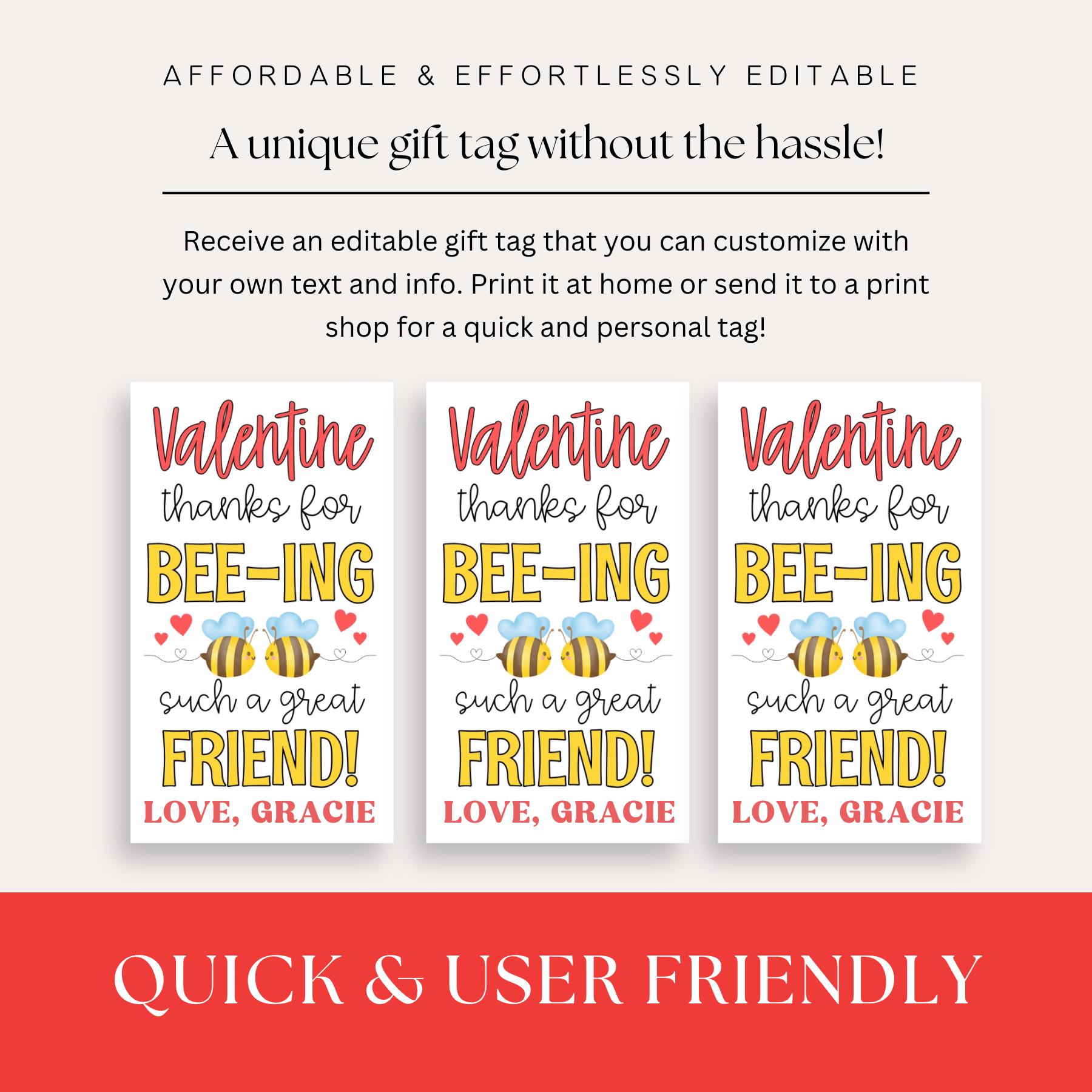 Editable Bee Mine Valentine Tags, Printable Valentine Bee Gift Tag ...