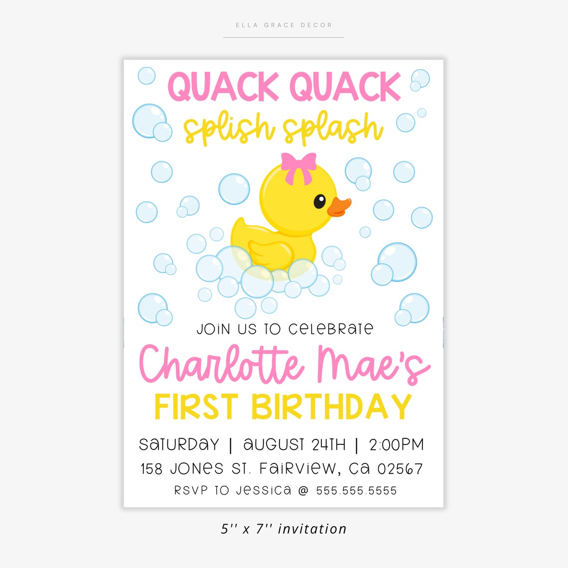 Rubber Duck Invitation, Rubber Ducky First Birthday Invite, Rubber ...